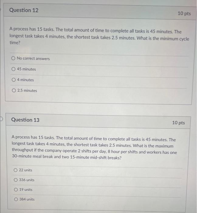 Solved A process has 15 tasks. The total amount of time to | Chegg.com