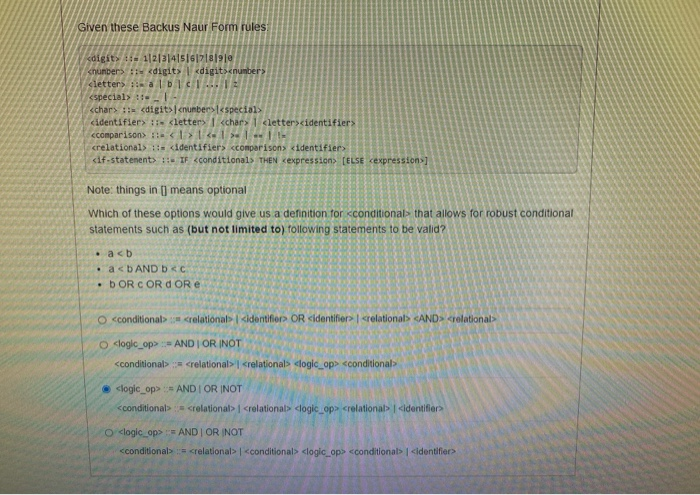 Solved Given these Backus Naur Form rules: | cletter> :: | Chegg.com