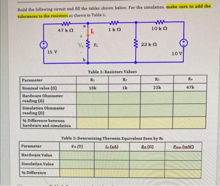 Solved Build the following circuit and fill the tables shown | Chegg.com