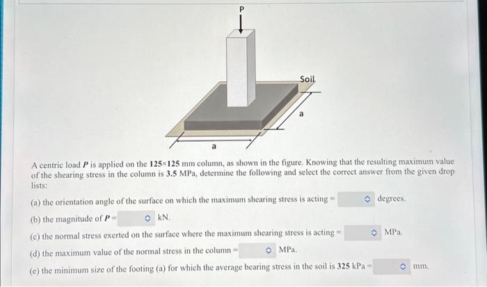 Solved A centric load P is applied on the 125×125 mm column, | Chegg.com