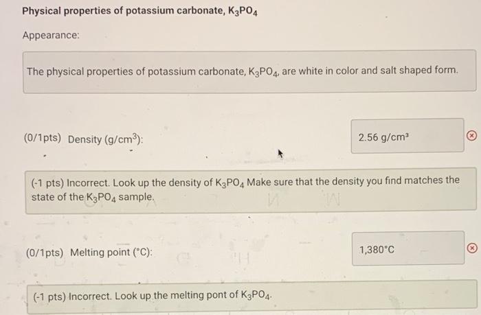 Solved Physical properties of potassium carbonate, K3PO4 | Chegg.com