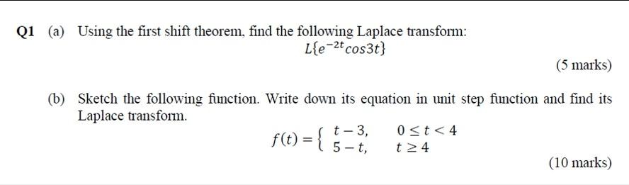 Solved Q1 (a) Using the first shift theorem, find the | Chegg.com