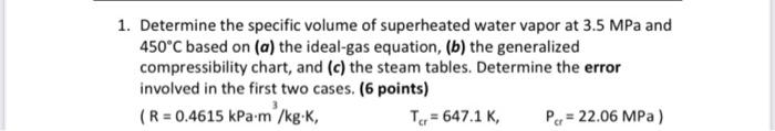 Solved 1. Determine the specific volume of superheated water | Chegg.com