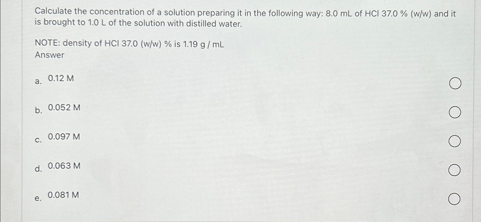 Solved Calculate the concentration of a solution preparing | Chegg.com