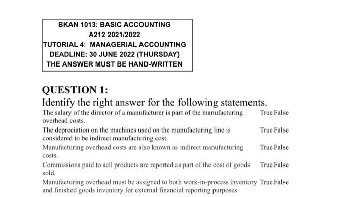 Solved BKAN 1013: BASIC ACCOUNTING A212 2021/2022 TUTORIAL | Chegg.com