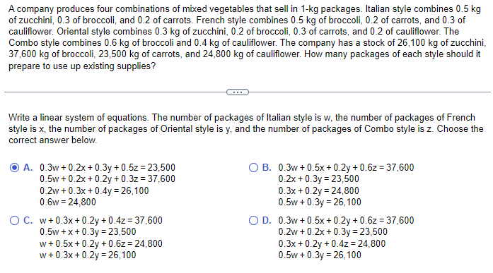 Solved A company produces four combinations of mixed | Chegg.com
