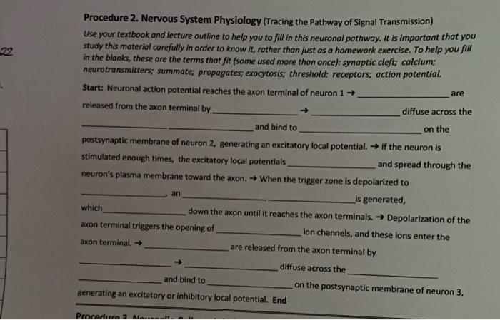 Solved Procedure 2. Nervous System Physiology (Tracing the | Chegg.com