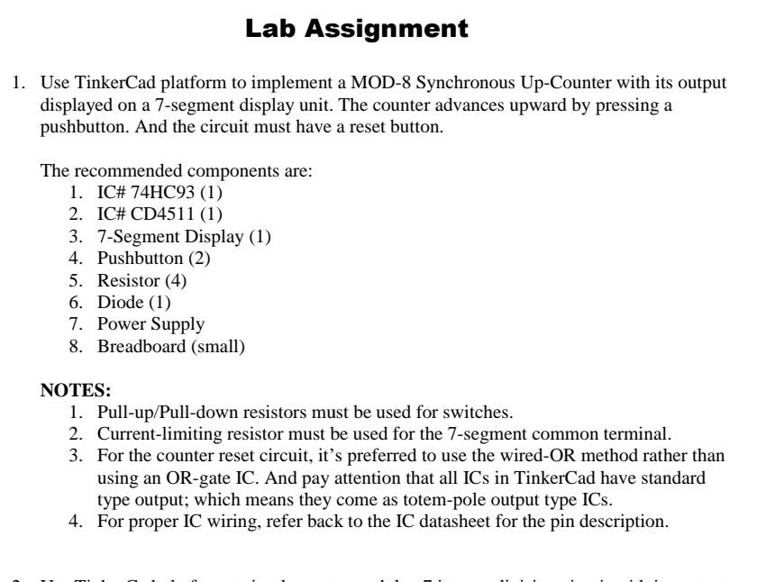 Solved Lab Assignment 1. Use TinkerCad platform to implement | Chegg.com