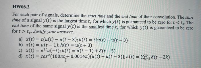 Solved For each pair of signals, determine the start time | Chegg.com