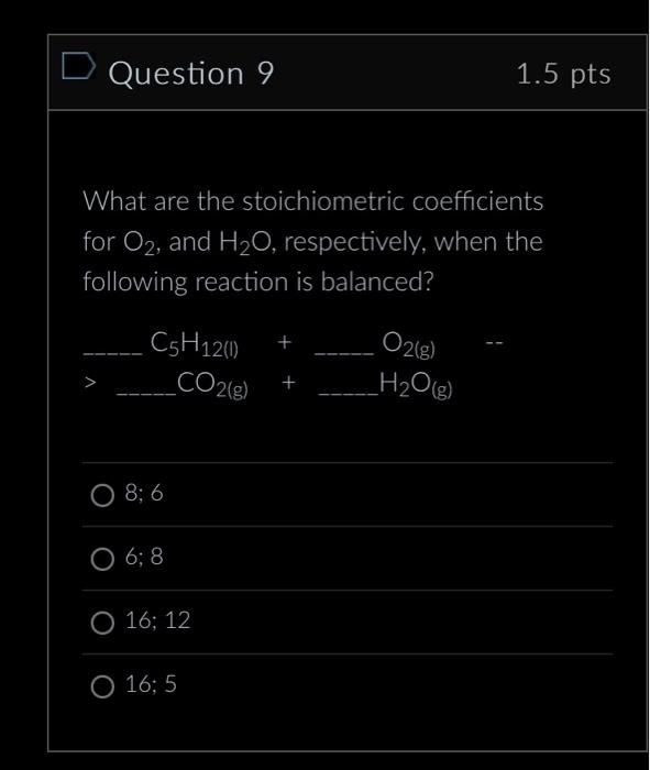 Solved Question 8 1.5pts What are the stoichiometric | Chegg.com