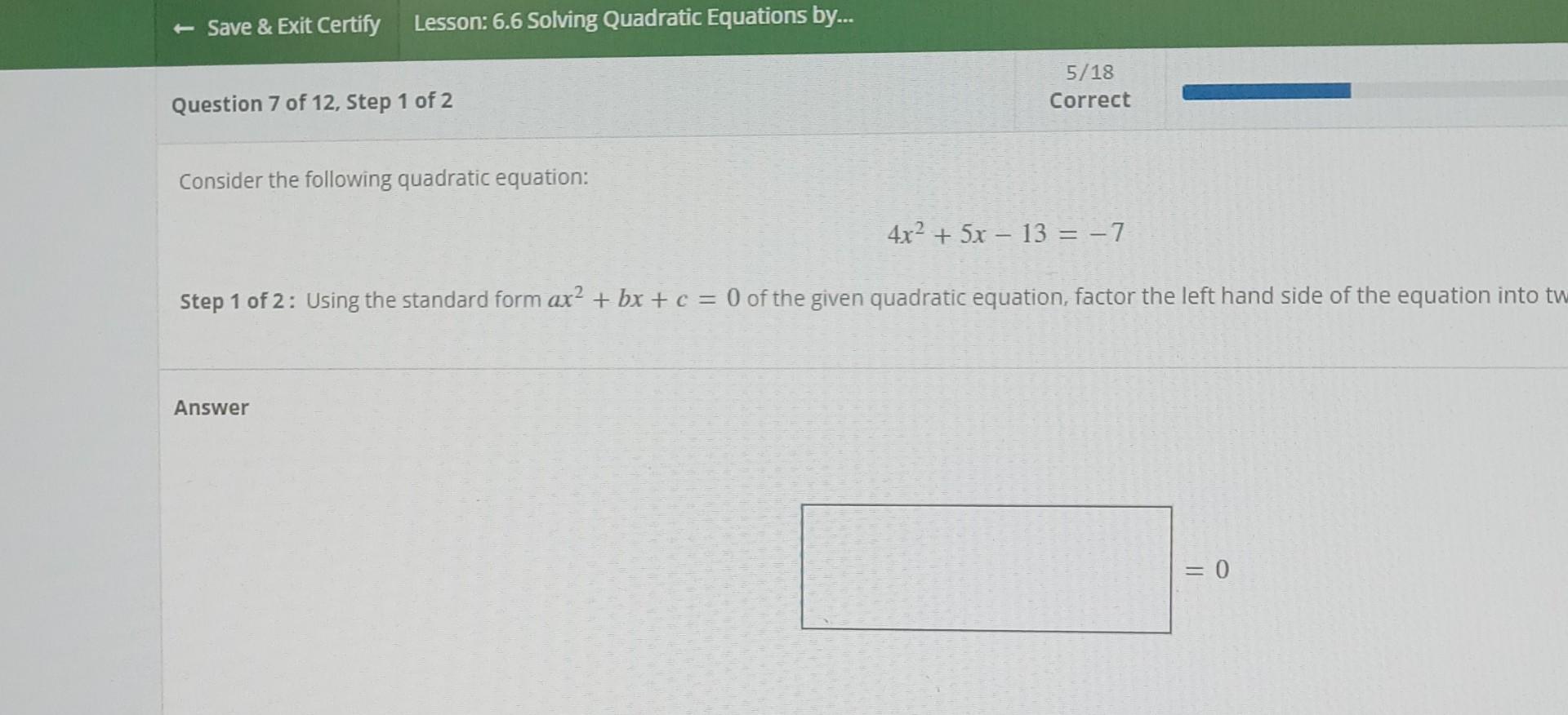 Solved Consider the following quadratic equation: | Chegg.com