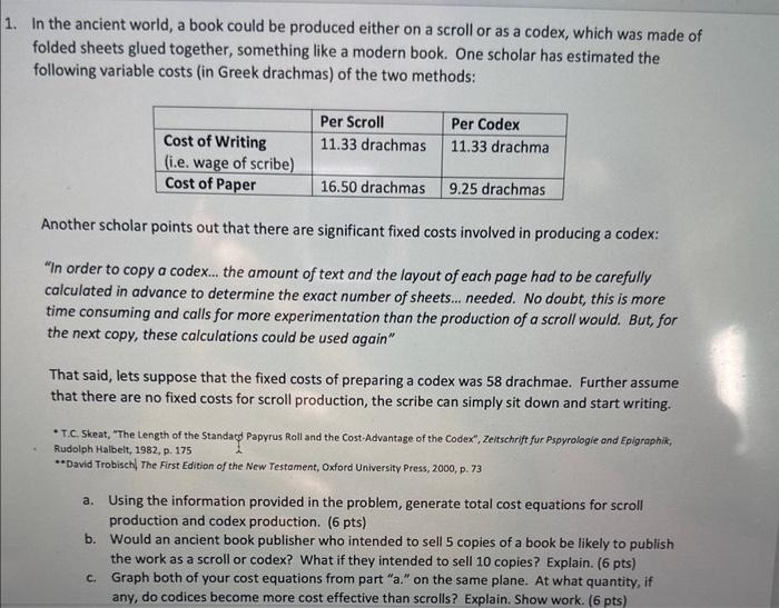 Solved In the ancient world, a book could be produced either | Chegg.com