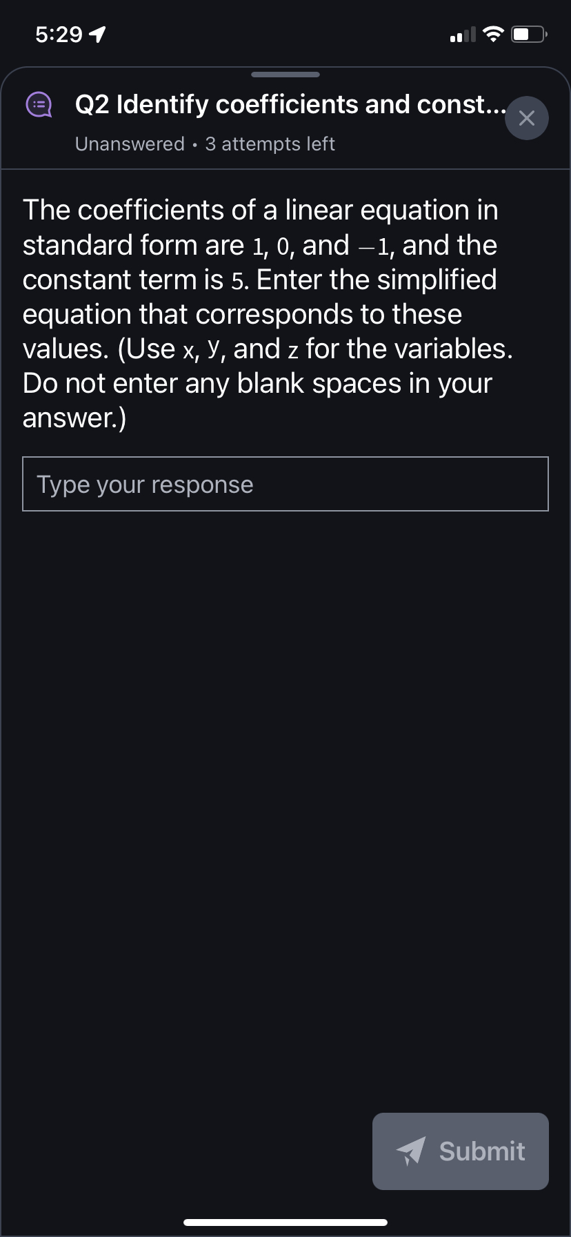 Solved 5:29จ() ﻿Q2 ﻿Identify coefficients and const. | Chegg.com