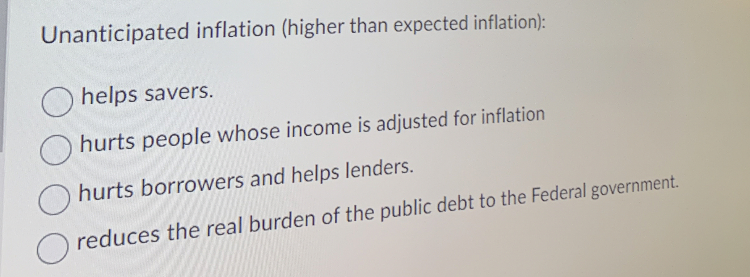 Solved Unanticipated inflation (higher than expected | Chegg.com