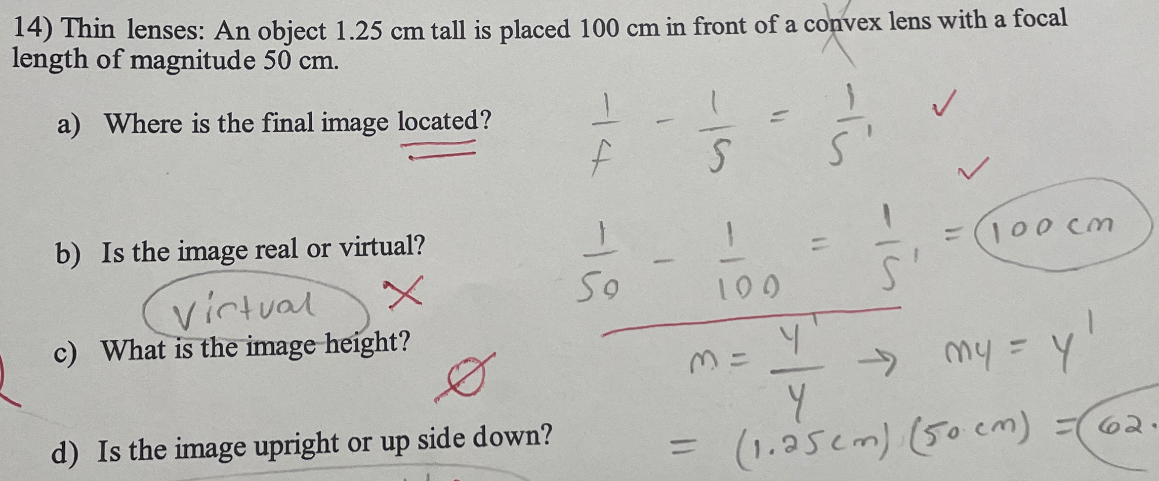 Solved Thin lenses: An object 1.25cm ﻿tall is placed 100cm | Chegg.com