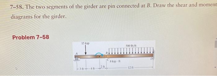 Solved 7-58. The two segments of the girder are pin | Chegg.com