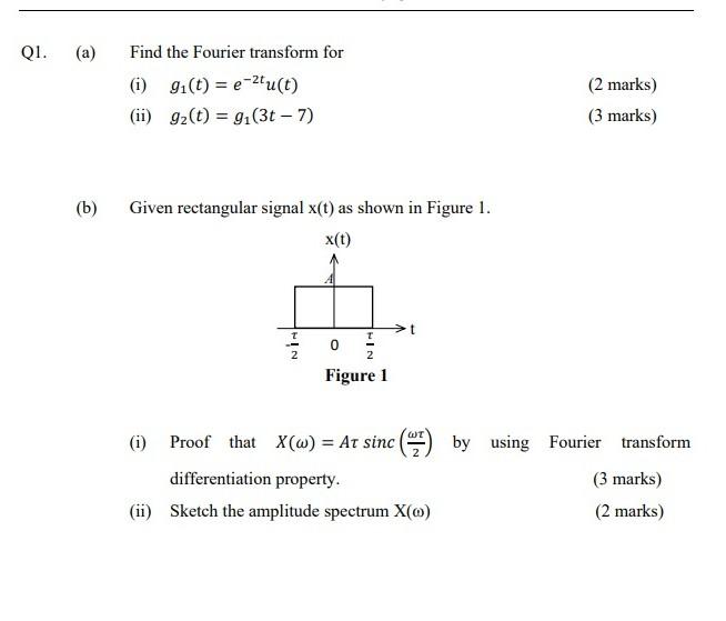 Solved (a) Find the Fourier transform for (i) g1(t)=e−2tu(t) | Chegg.com