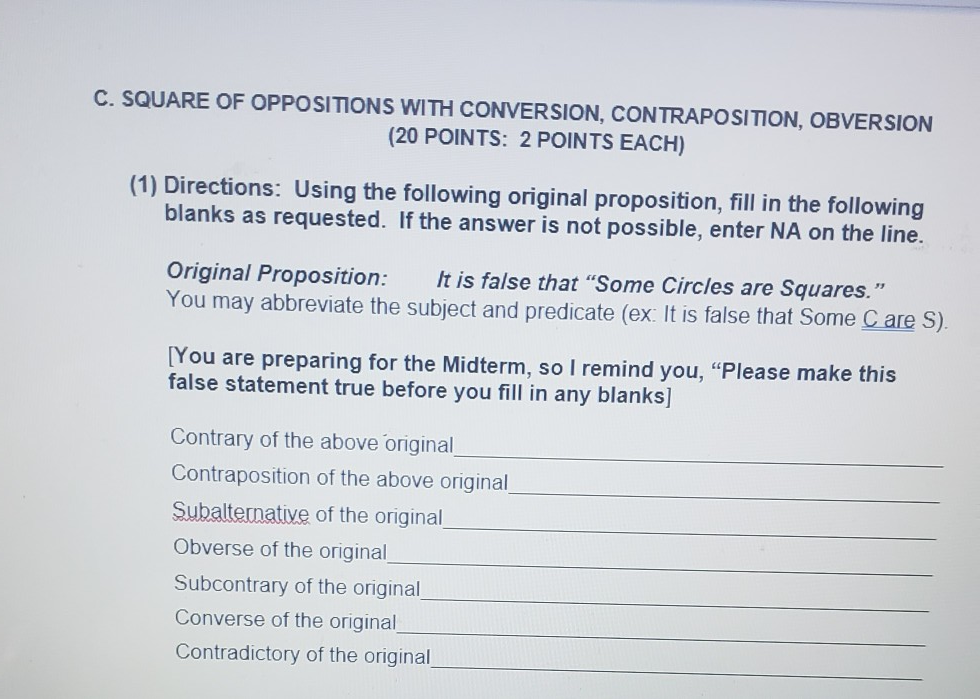 D. Using Traditional Square of Opposition to | Chegg.com
