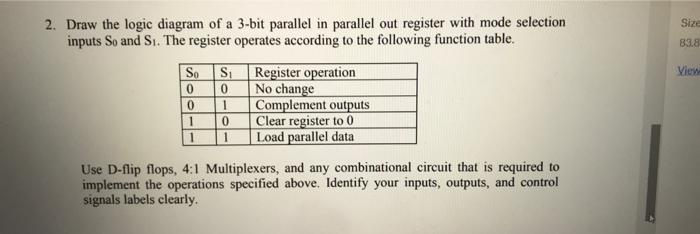 Solved Size 2. Draw the logic diagram of a 3-bit parallel in | Chegg.com