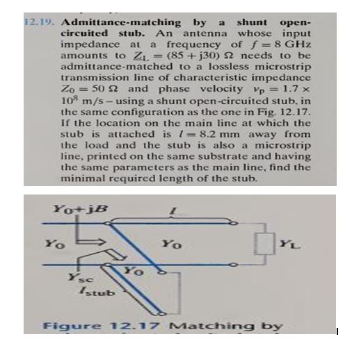 Solved 12.19. ﻿Admittance-matching by a shunt open-circuited | Chegg.com