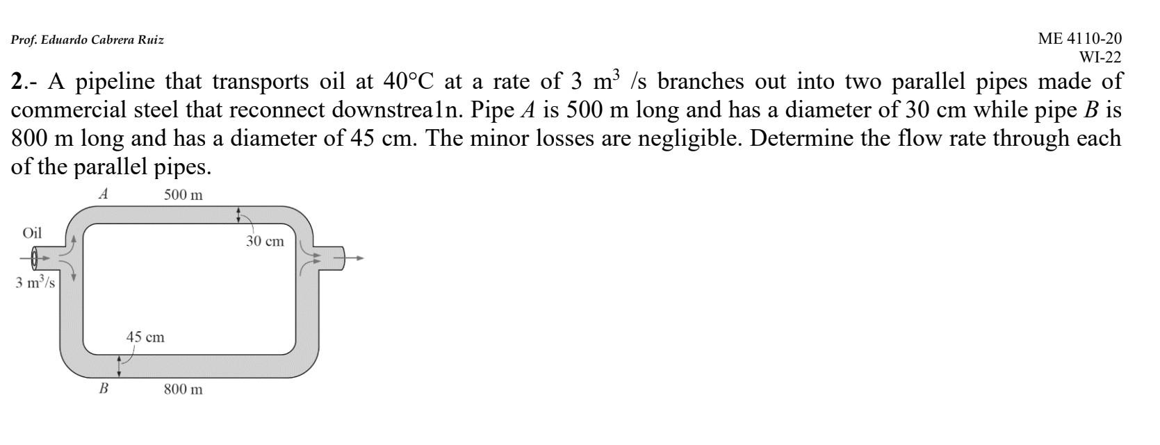 Solved 2.- A pipeline that transports oil at 40∘C at a rate | Chegg.com