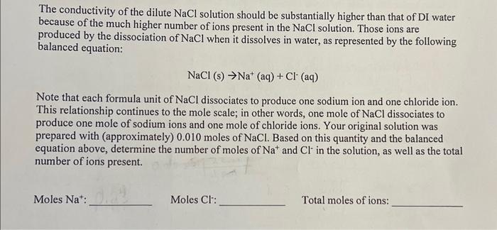Solved The conductivity of the dilute NaCl solution should | Chegg.com