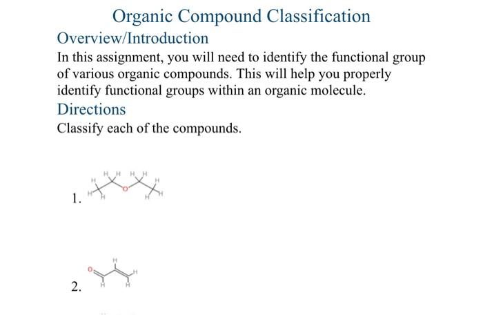 Solved Organic Compound Classification Overview/Introduction | Chegg.com