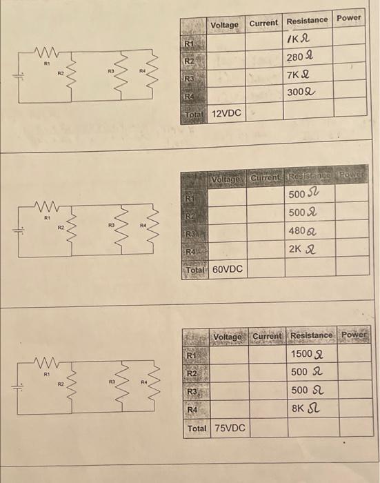 Solved Voltage Current Resistance Power /K2 R1 R2 2802 R3 7K | Chegg.com