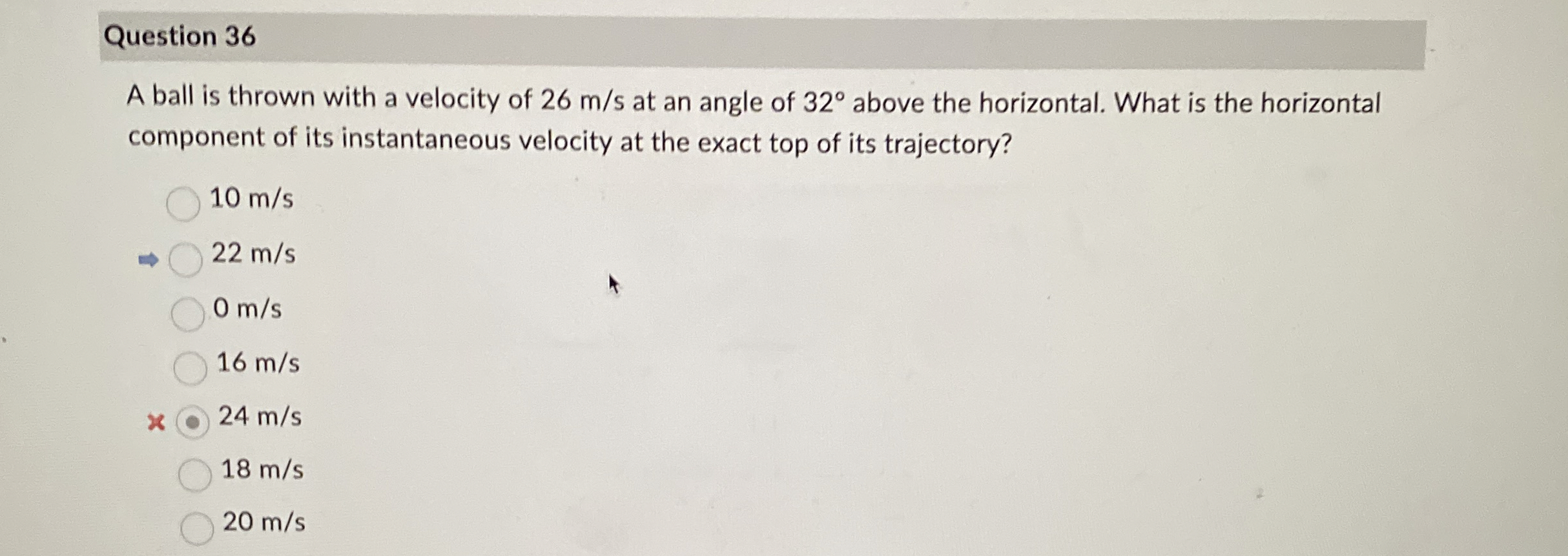 Solved Question 36A ball is thrown with a velocity of 26ms | Chegg.com