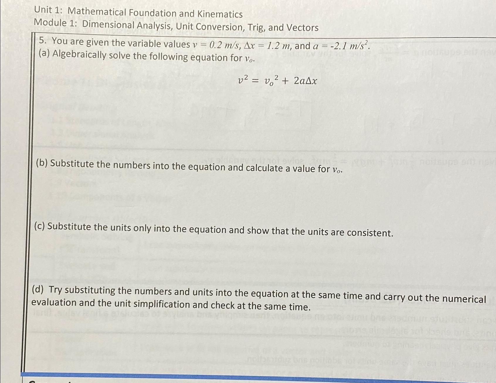 Solved Unit 1: Mathematical Foundation and KinematicsModule | Chegg.com