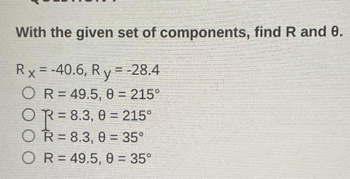 Solved With the given set of components, find R and θ. | Chegg.com
