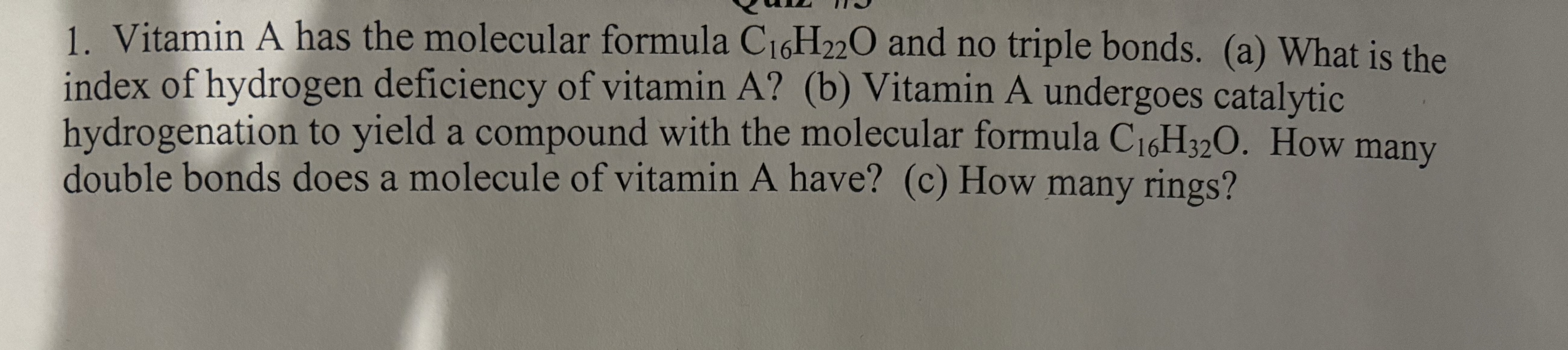 Solved Steps for How to solve Vitamin A has the molecular | Chegg.com