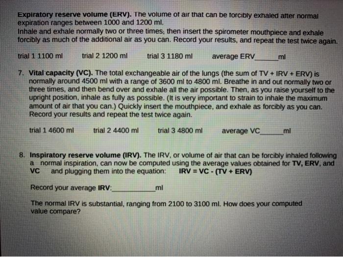 Solved Procedure A: Using a Nonrecording Spirometer 1. | Chegg.com