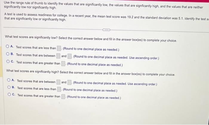 Solved Use the range rule of thumb to identify the values | Chegg.com