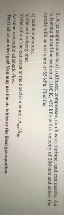 Solved 3. A jet engine consists of a diffuser, compressor, | Chegg.com