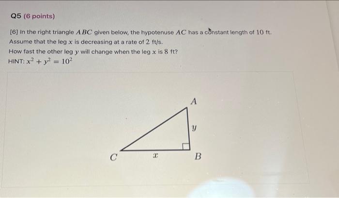 Solved [6] In the right triangle ABC given below, the | Chegg.com