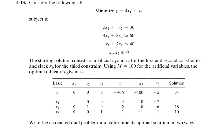 Solved 4-13. ﻿Consider the following LP: ﻿Minimize | Chegg.com