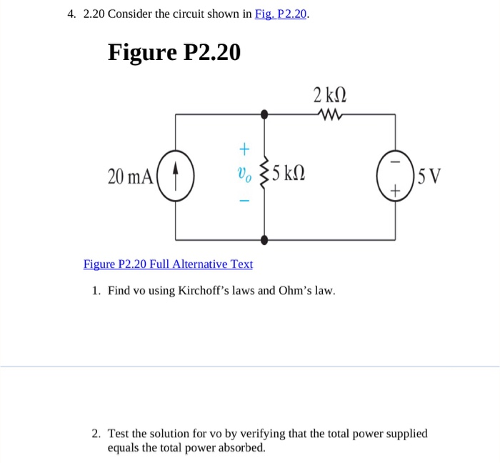 Solved 4. 2.20 Consider the circuit shown in Fig. P2.20. | Chegg.com