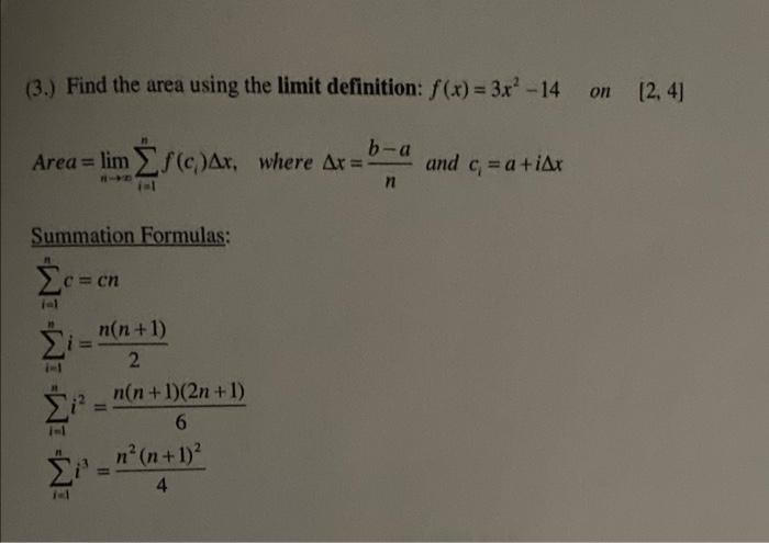 Solved (3.) Find the area using the limit definition: f(x)= | Chegg.com
