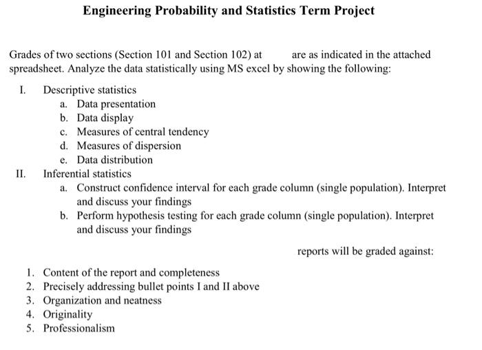Solved Engineering Probability and Statistics Term Project | Chegg.com