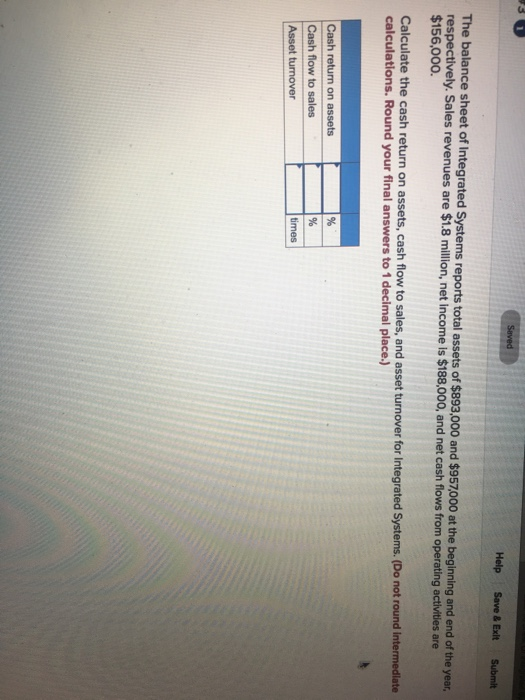 Solved Saved Help Save & Exit Submit The balance sheet of | Chegg.com