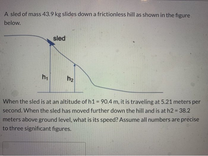 Solved A sled of mass 43.9 kg slides down a frictionless | Chegg.com