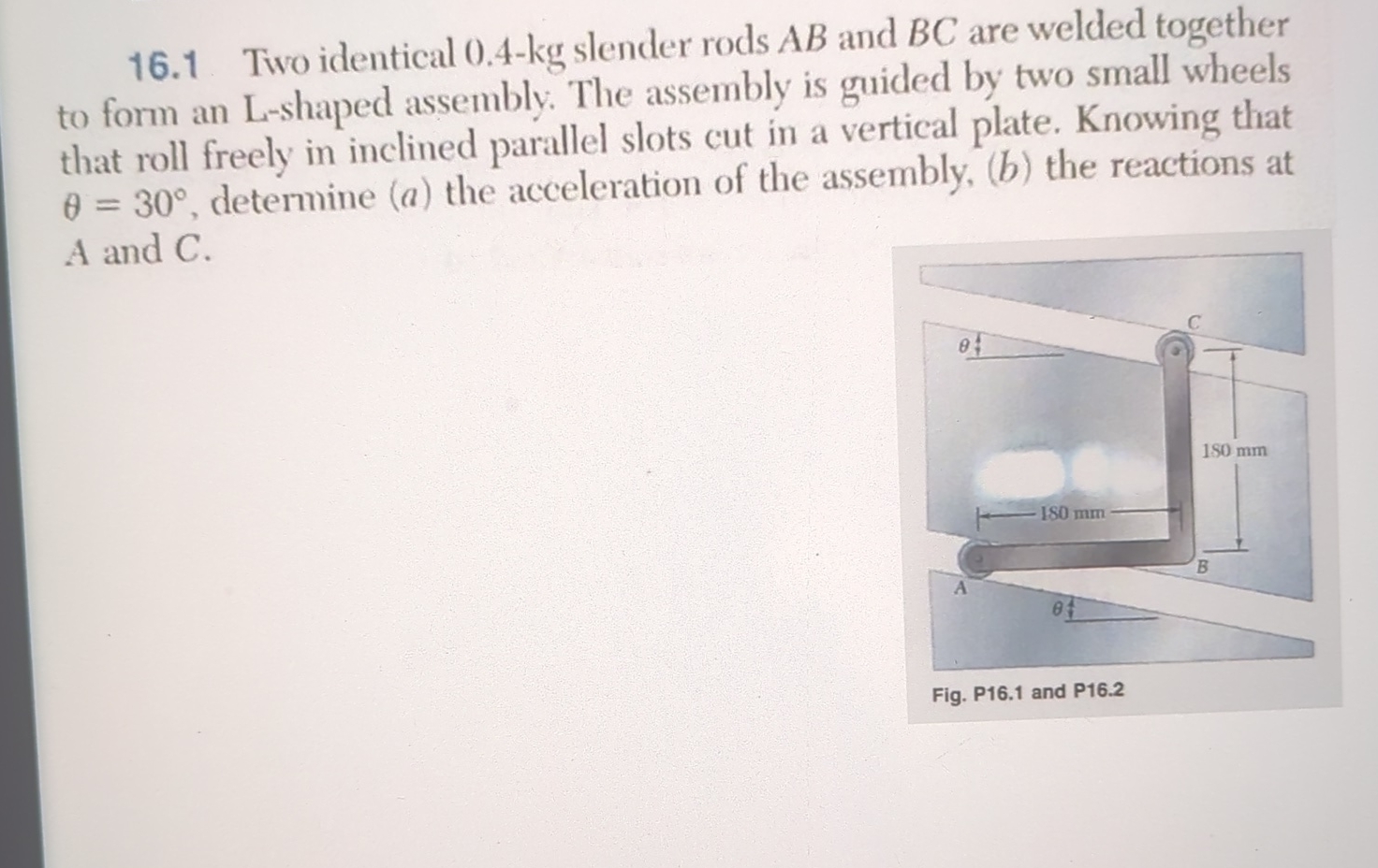 Solved 16.1 ﻿Two identical 0.4-kg ﻿slender rods AB ﻿and BC | Chegg.com