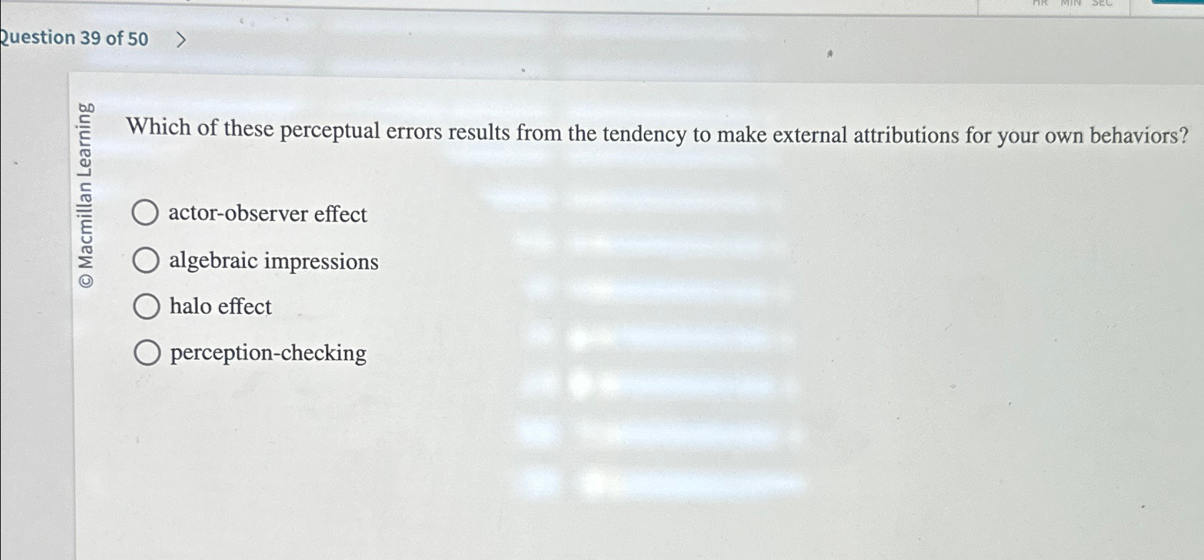 Solved Ruestion 39 ﻿of 50Which of these perceptual errors | Chegg.com