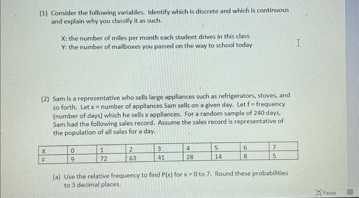 Solved (1) Consider the following variables. Identify which | Chegg.com