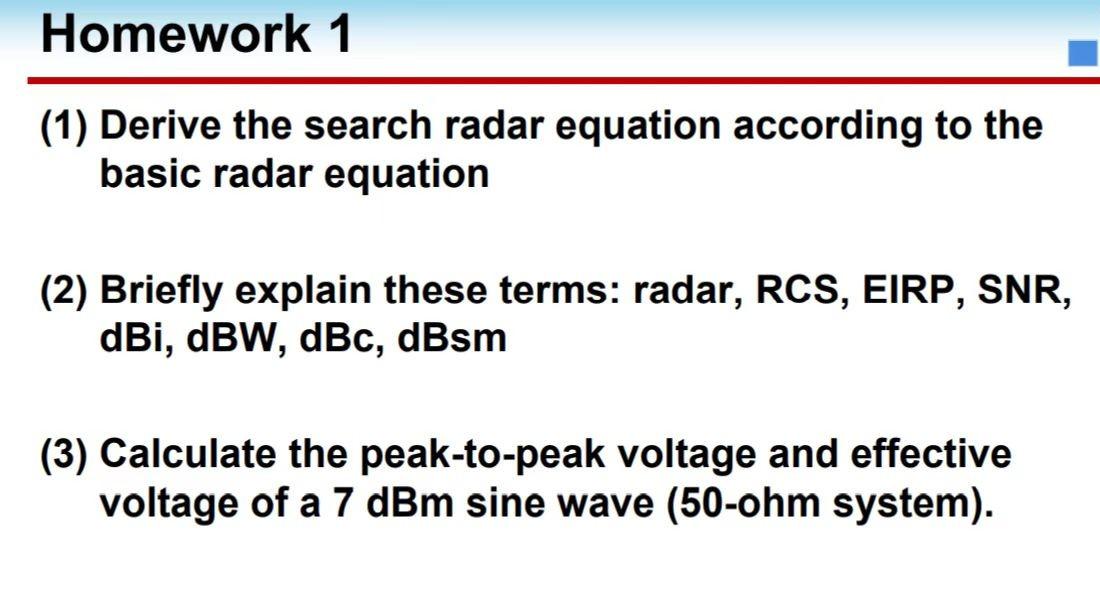 (1) Derive the search radar equation according to the | Chegg.com