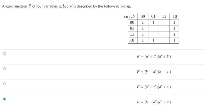Solved A logic function F of four variables a,b,c,d is | Chegg.com