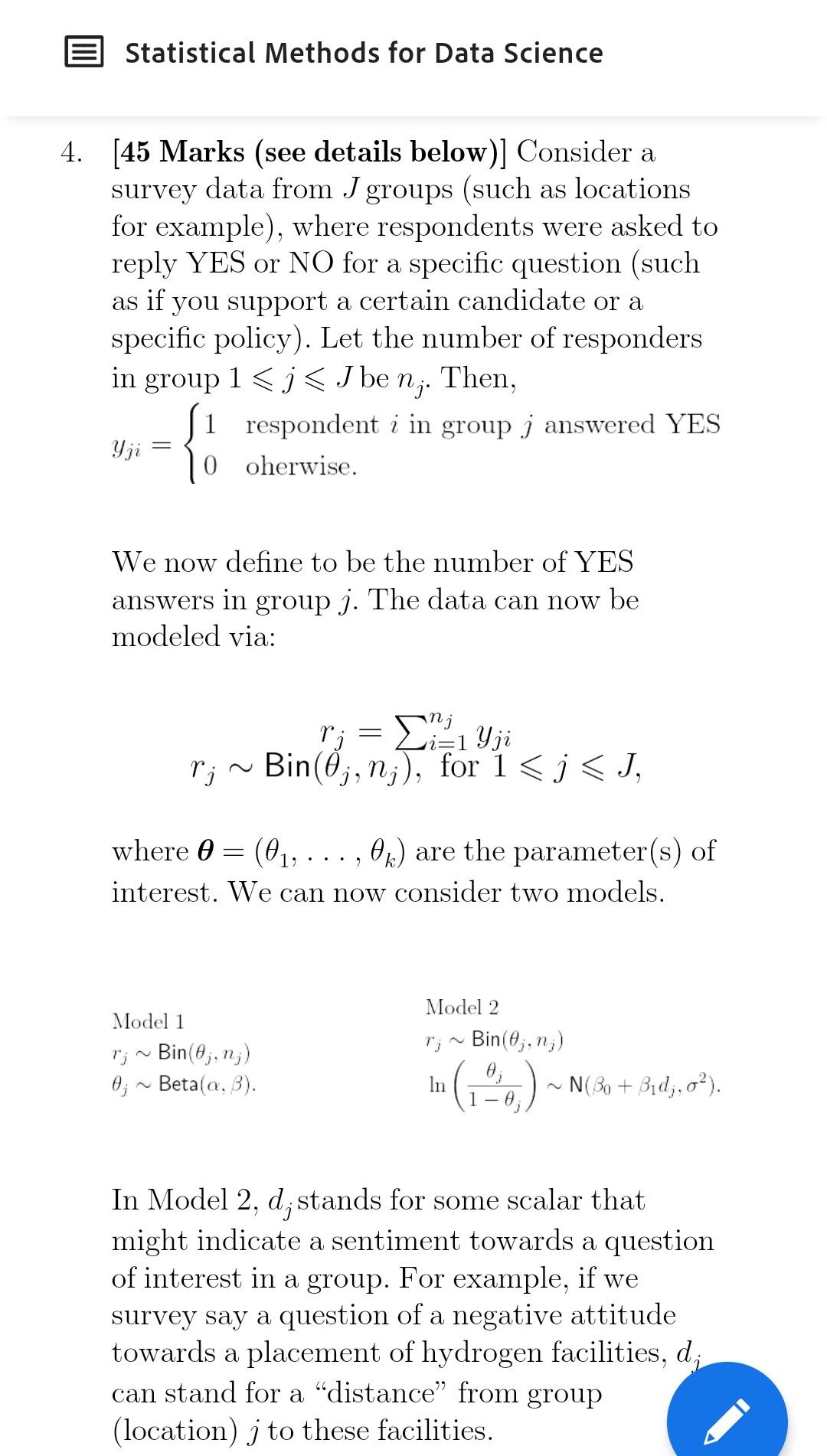Solved Statistical Methods for Data Science 4. [45 Marks | Chegg.com