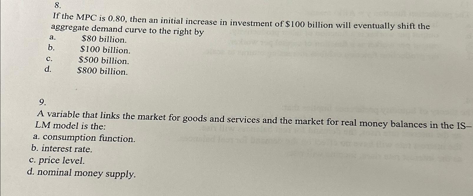 Solved If the MPC is 0.80 , ﻿then an initial increase in | Chegg.com