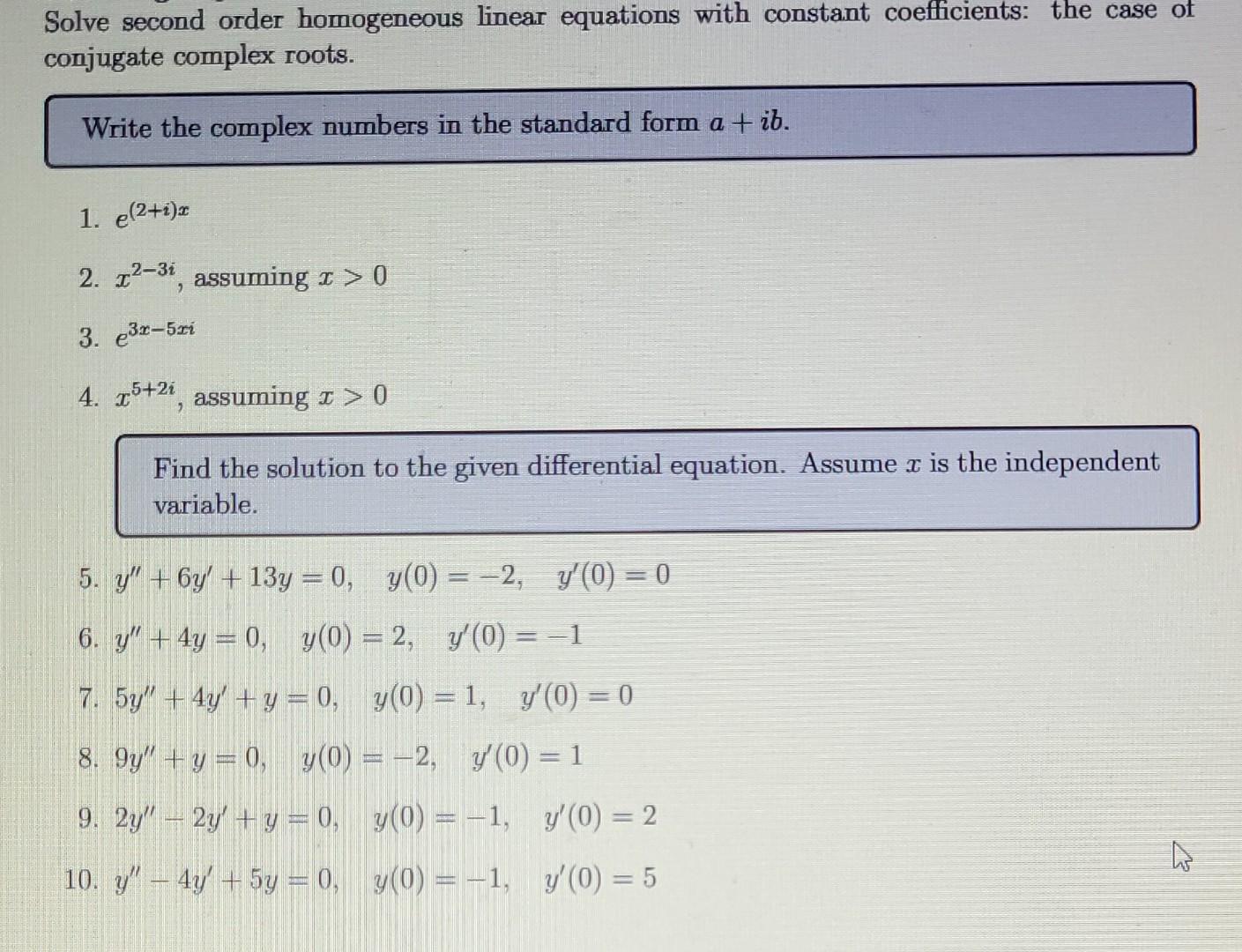 Solved Solve second order homogeneous linear equations with | Chegg.com